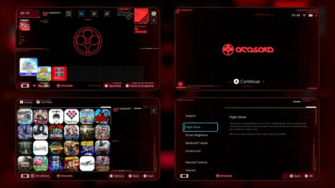 Cyberpunk Arasaka UI 2.0 ES layout | Switch Theme Packs | Themezer